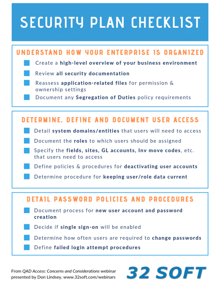 32Soft - QAD Access Security Plan Checklist