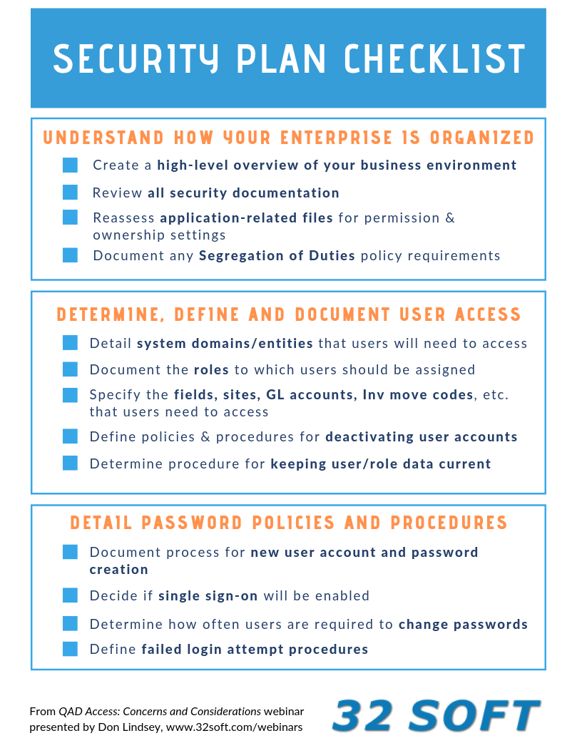 32Soft - QAD Access Security Plan Checklist